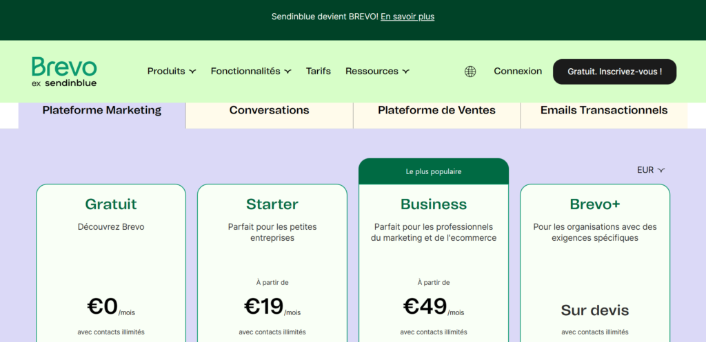 Zoom sur les Offres et Tarifs de Brevo