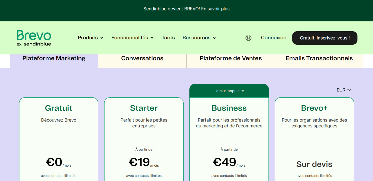 Zoom sur les Offres et Tarifs de Brevo
